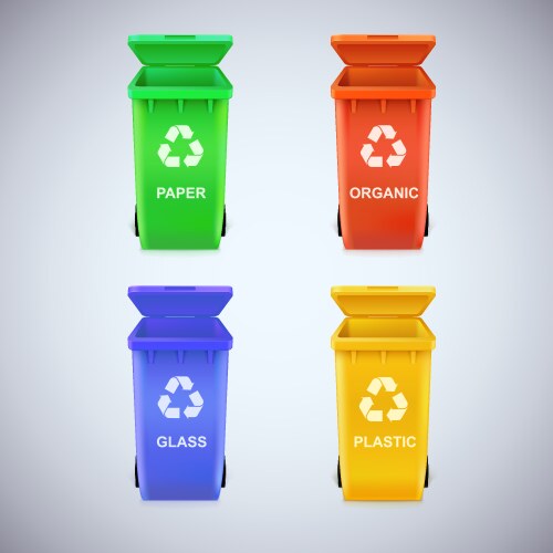 Multicolored recycle waste bins on wheels Vector Image Multicolored recycle waste bins on wheels Vector Image