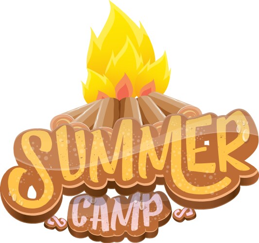 Summer camp cartoon logo with campfire Royalty Free Vector