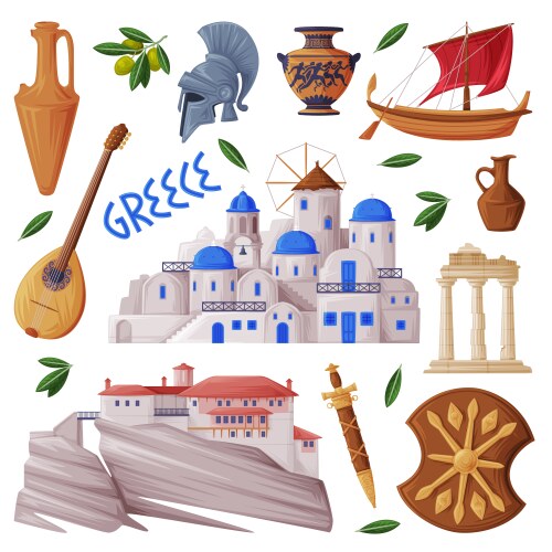 Greece travel tourism landmark symbols and greek Vector Image