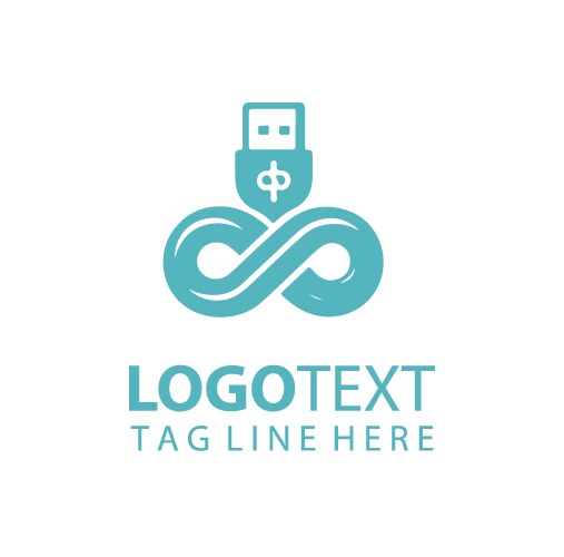 Infinity usb plug logo Royalty Free Vector Image