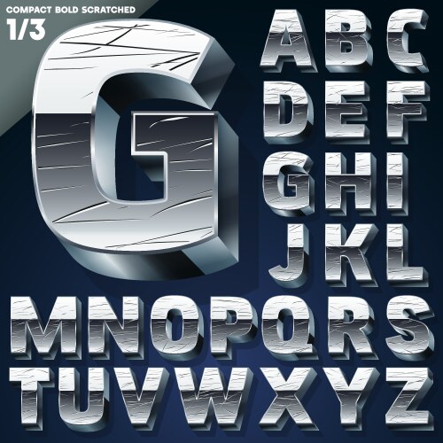 Silver chrome or aluminum 3d alphabet Royalty Free Vector
