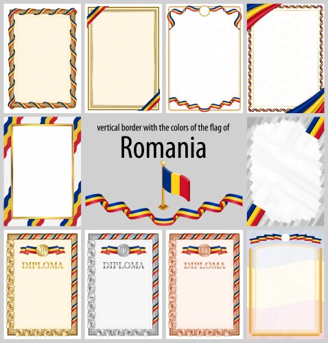 Vertical frame and border with romania flag Vector Image