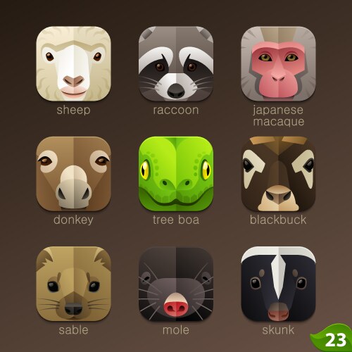 Animal faces for app icons-set 24 Royalty Free Vector Image