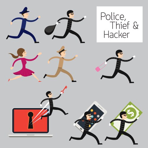 Cartoon policeman chasing a thief Royalty Free Vector Image