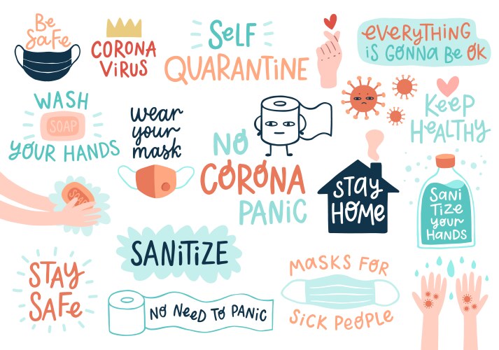 Corona virus letterings and other elements Vector Image