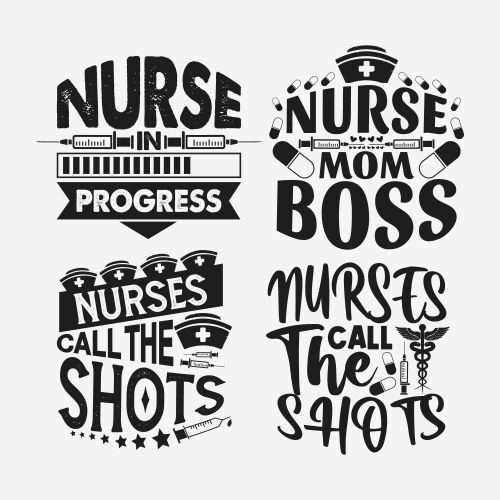 Nurse lettering typographic quotes design bundle Vector Image