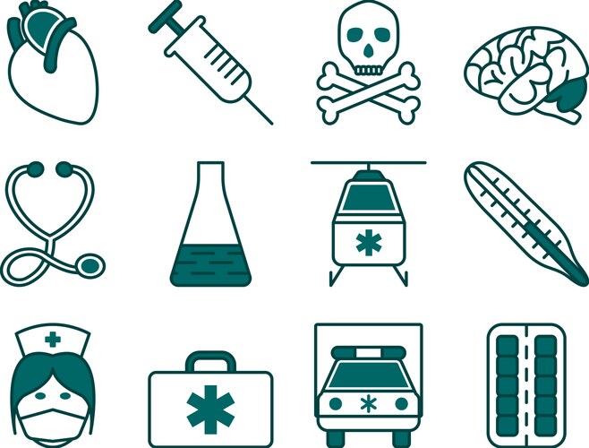 Hand drawn medical equipment icon set isolated Vector Image