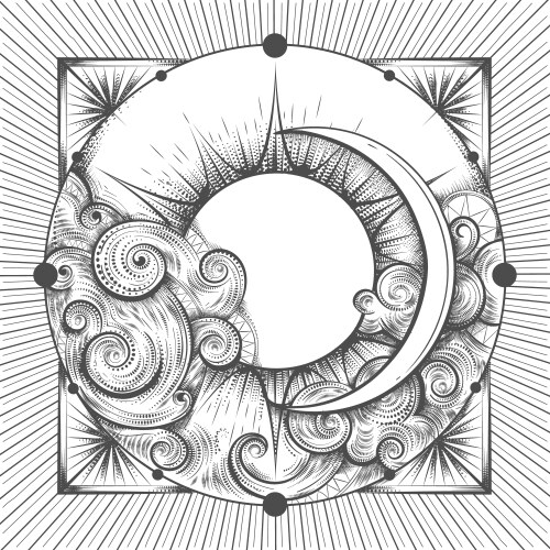 Hand drawn golden sun and moon with cloud Vector Image