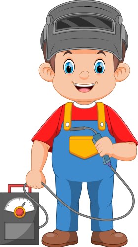 Young welder cartoon in action with smile Vector Image