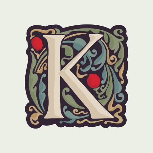 K letter medieval gothic initial blackletter Vector Image