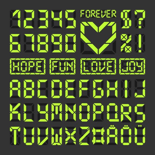 Digital letters and numbers set Royalty Free Vector Image