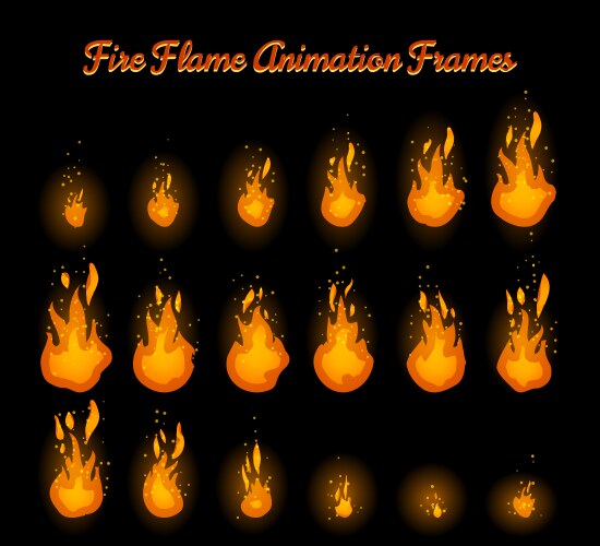 Fire sprite sheet cartoon flame game Royalty Free Vector