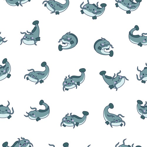 Cute kawaii catfish seamless pattern Royalty Free Vector