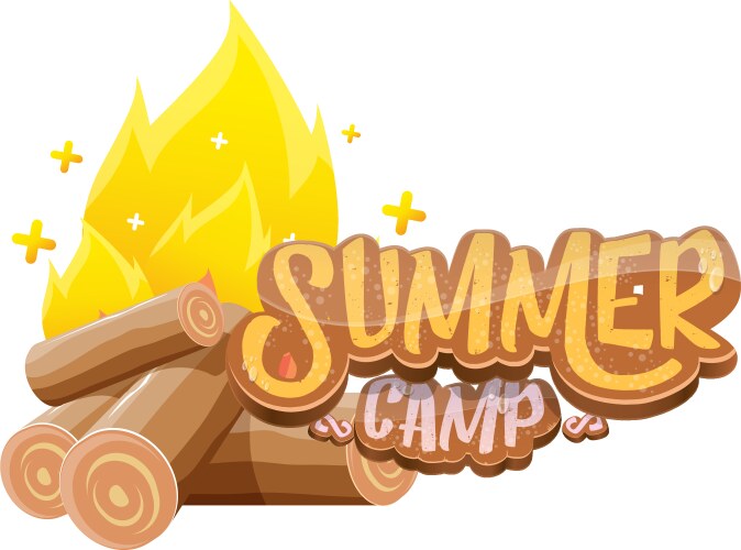 Summer camp cartoon logo with campfire Royalty Free Vector