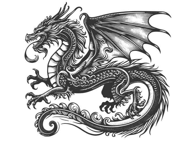 Intricate dragon engraving Royalty Free Vector Image