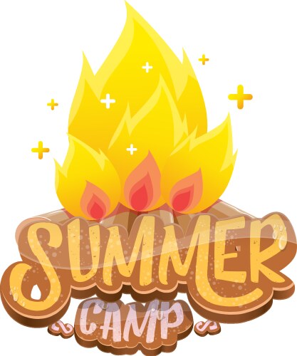 Summer camp cartoon logo with campfire Royalty Free Vector