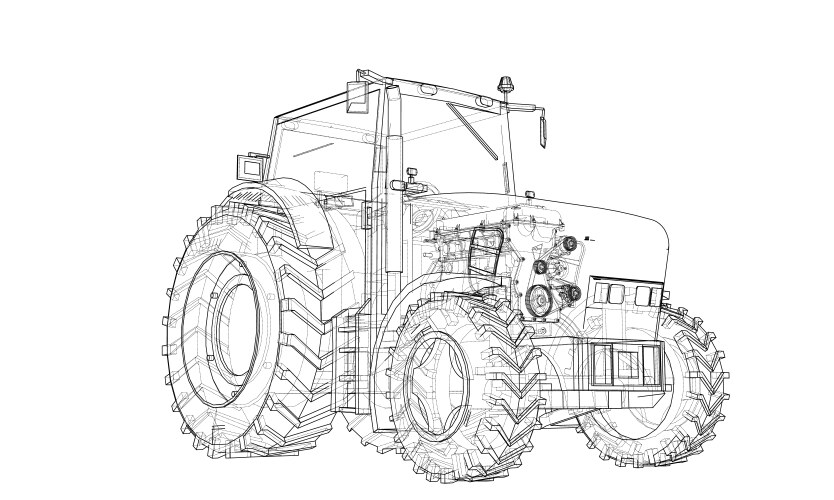 Outline blueprint tractor side front and top Vector Image