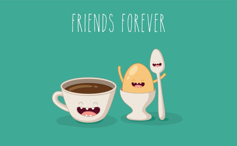 Funny breakfast set comic characters Royalty Free Vector
