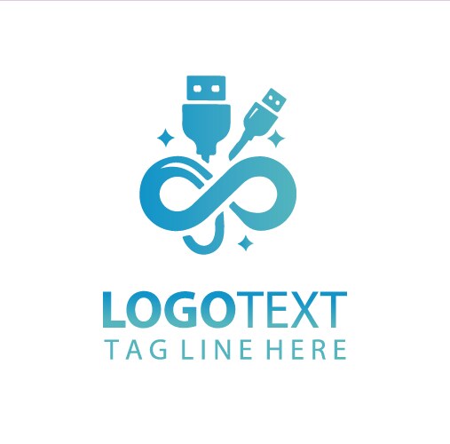 Infinity usb plug logo Royalty Free Vector Image