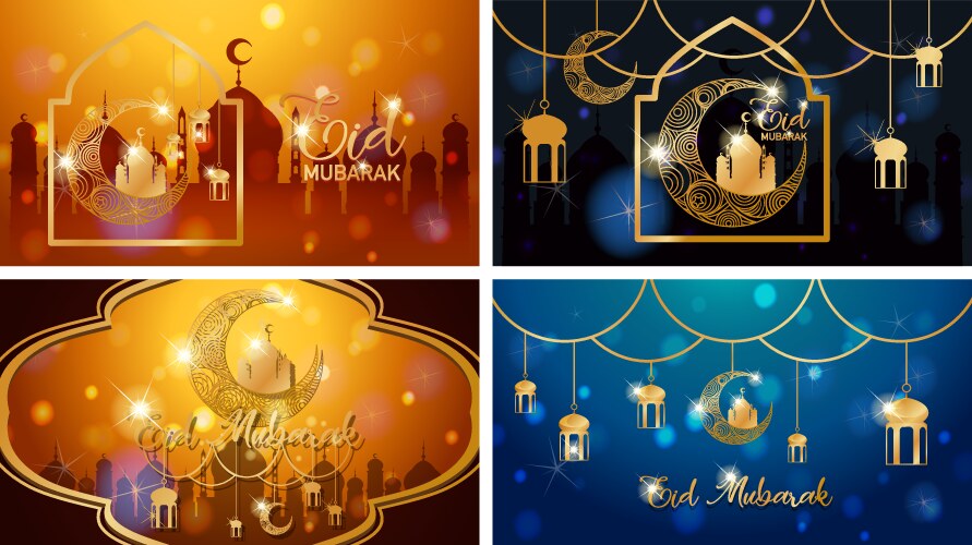 Eid al adha background design with colorful moon Vector Image