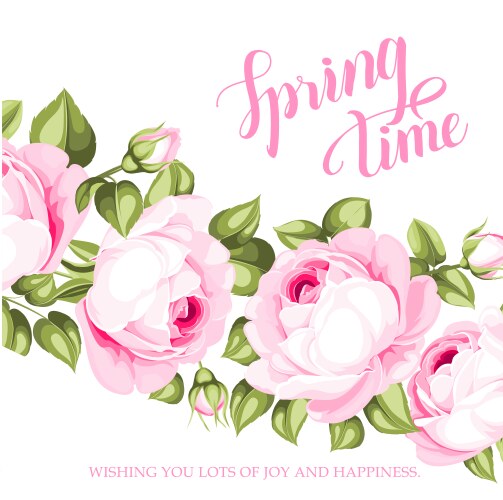 Spring time concept of card with blooming flowers Vector Image