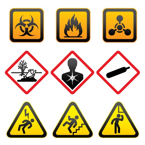 Hazard warning symbol icons ghs safety pictograms Vector Image