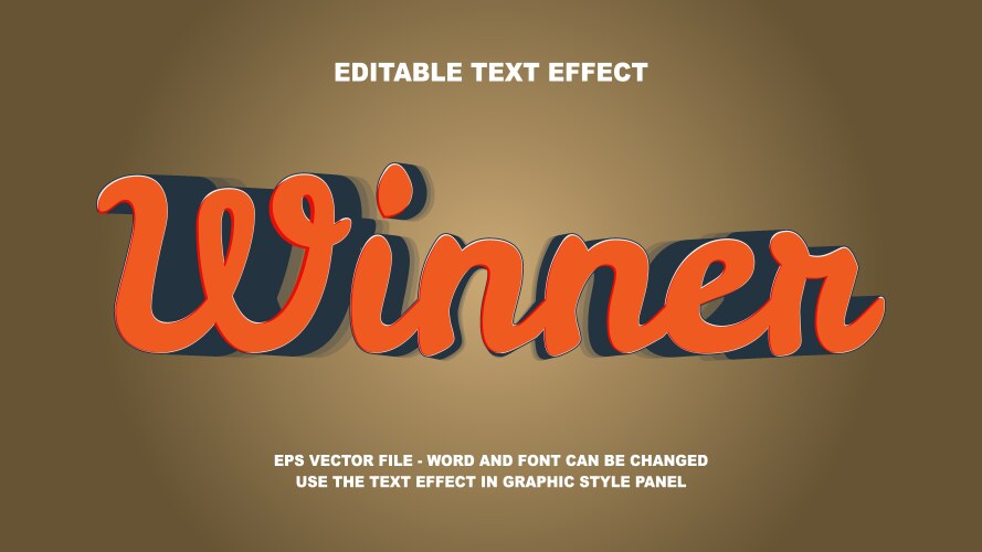 Editable text effect winner 3d template Royalty Free Vector