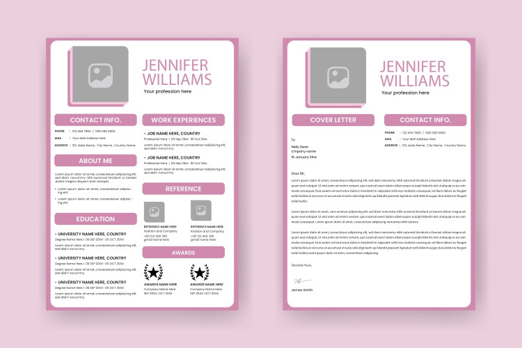 Resume and cover letter layout set template Vector Image