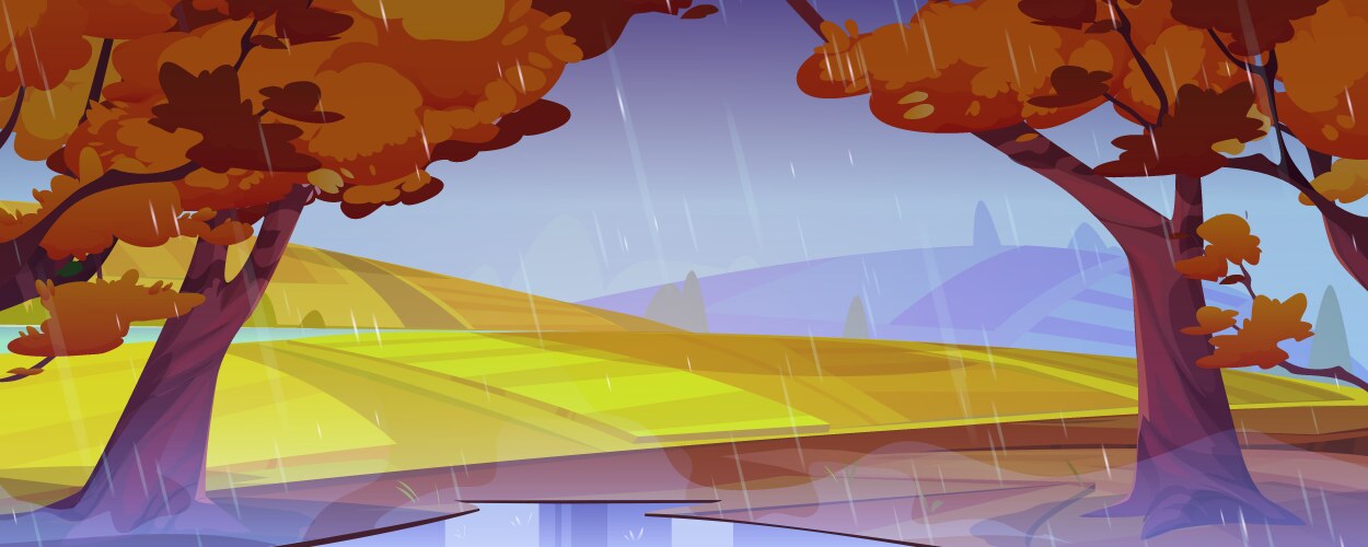 Cartoon forest rain landscape background Vector Image