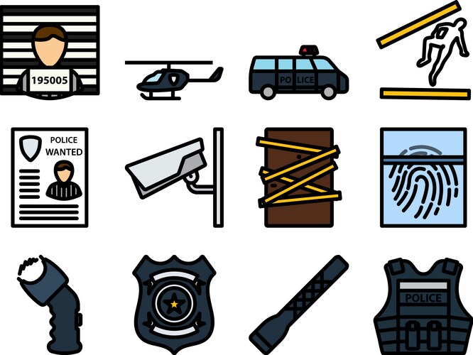 Police icon set Royalty Free Vector Image - VectorStock