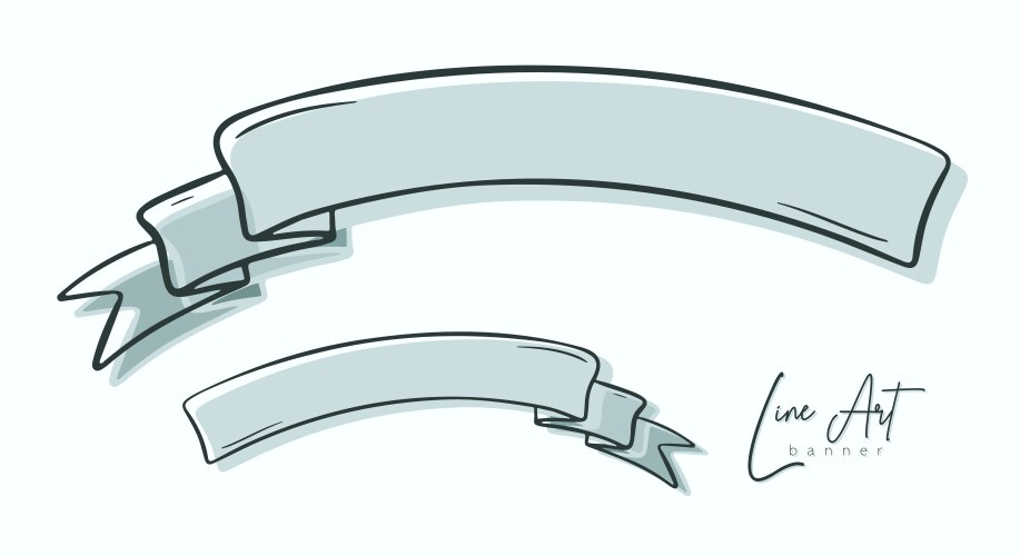 Hand drawn line art ribbon banner Royalty Free Vector Image
