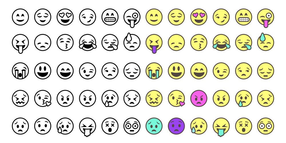 Set of outline emoticons emoji isolated Royalty Free Vector