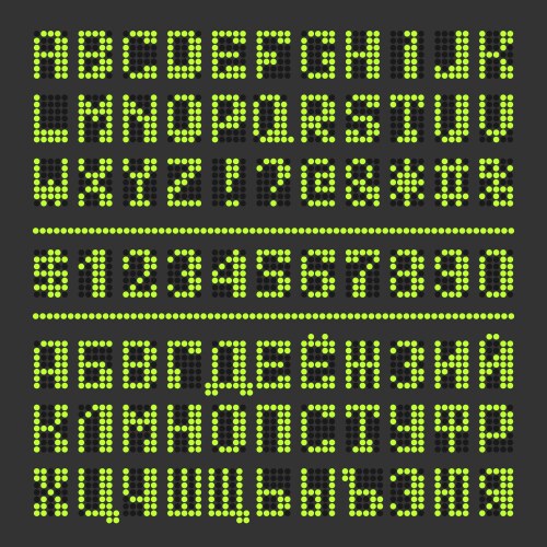 Digital led font alphabet letters and numbers Vector Image