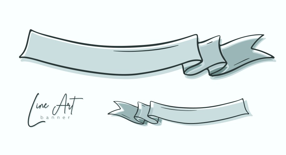 Hand drawn line art ribbon banner Royalty Free Vector Image
