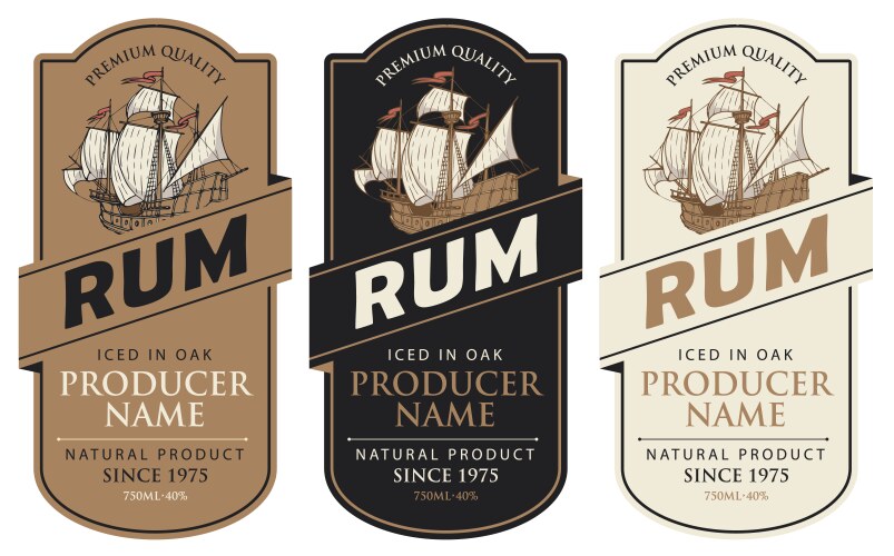 Labels for rum with sailing ship and inscriptions Vector Image