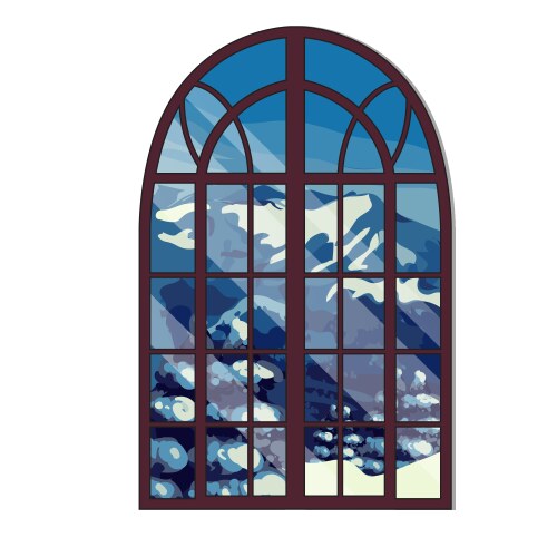 Window overlooking the sunrise in a snowy Vector Image