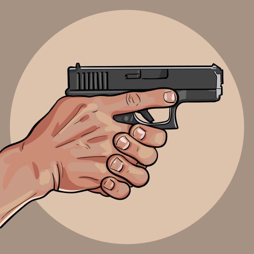 Hand holding in fingers a gun Royalty Free Vector Image