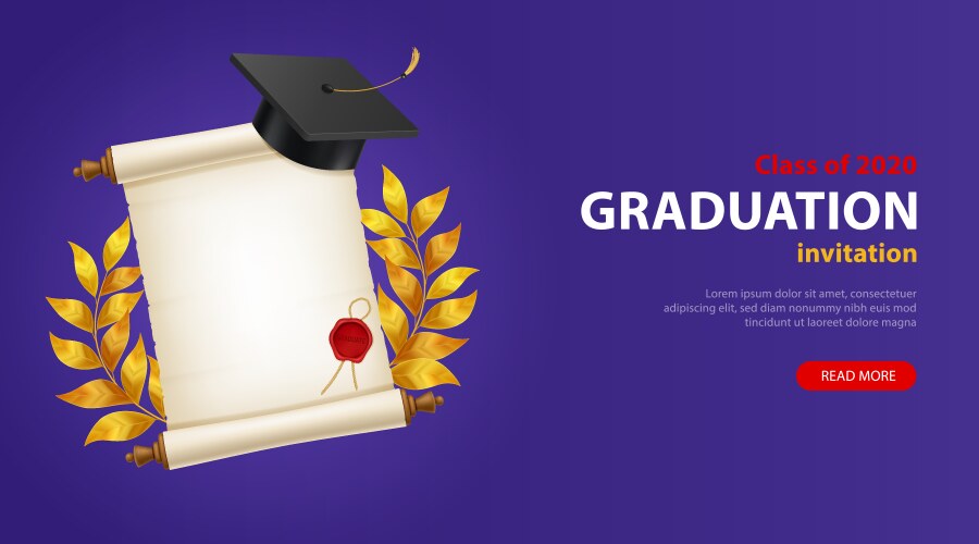 Graduation hat with books isolated on white Vector Image