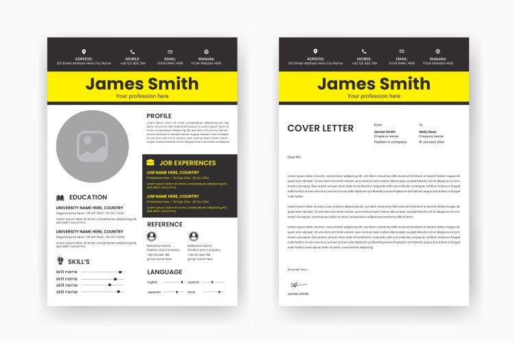 Resume and cover letter layout set template Vector Image