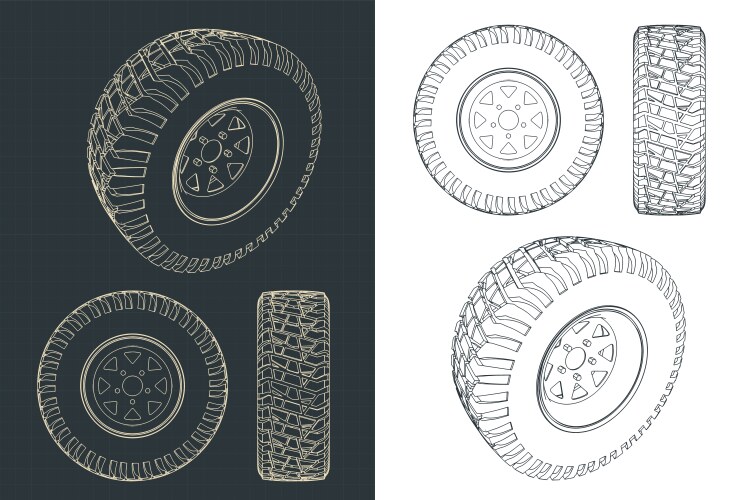 Suv wheel blueprints Royalty Free Vector Image
