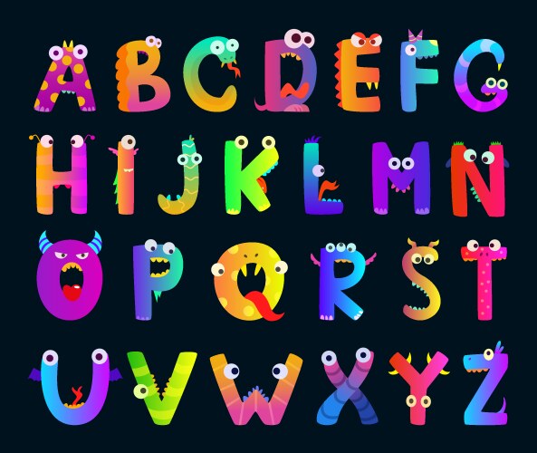 Collage alphabet sliced letters various funny Vector Image