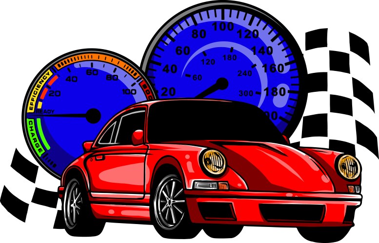 Racing car with checker Royalty Free Vector Image