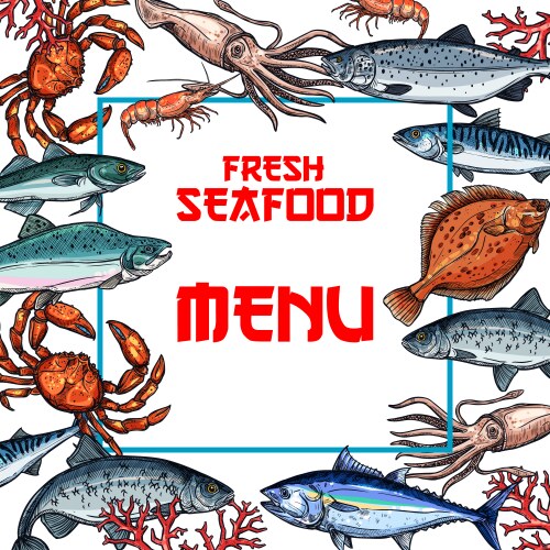 Seafood menu realistic poster Royalty Free Vector Image