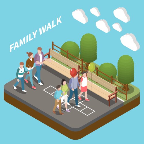 Cartoon happy family walking across the street Vector Image