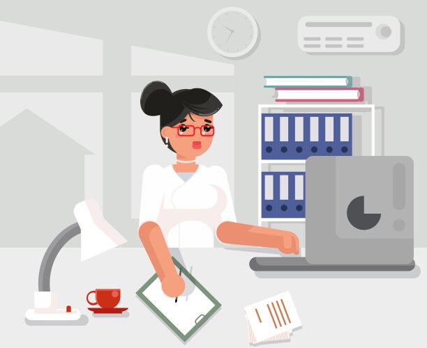 Cartoon secretary girl multy task Royalty Free Vector Image