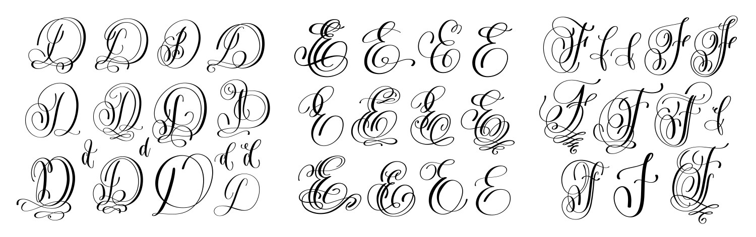 Calligraphy lettering script font r set hand Vector Image