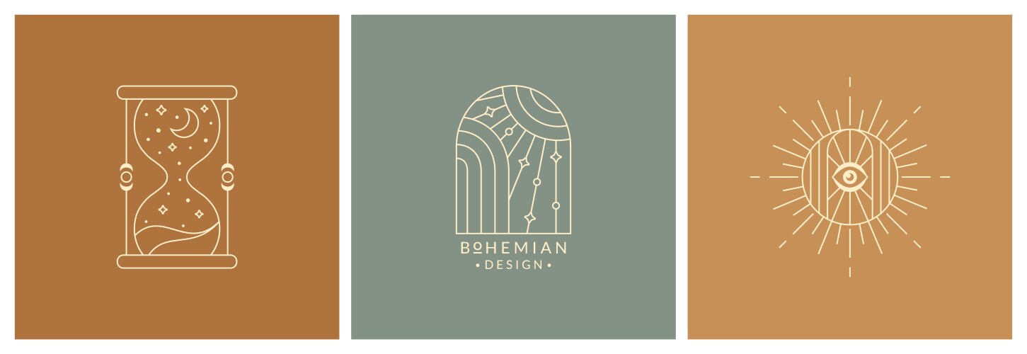 Boho sun logo line art sunshine Royalty Free Vector Image