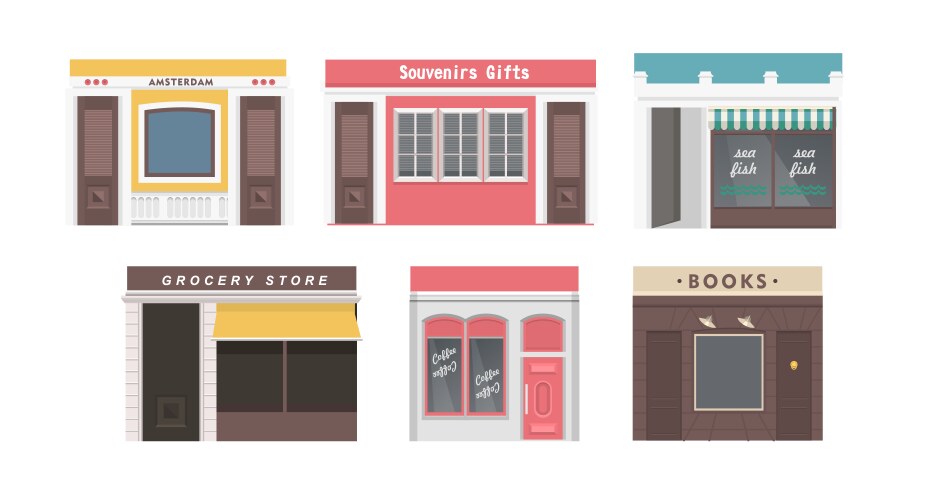 Restaurants and shops facade storefront Royalty Free Vector