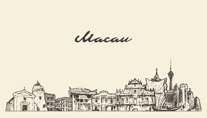 Macau skyline china city buildings linear Vector Image