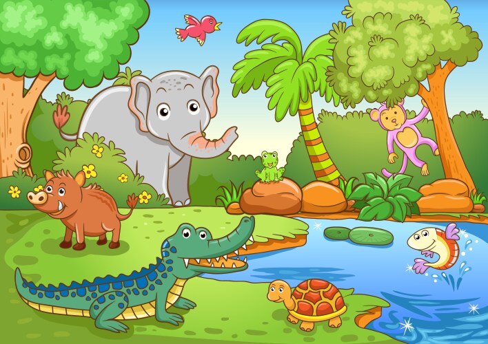 Forest cartoon animals with names Royalty Free Vector Image